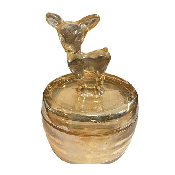 Accents | Vintage Deer Trinket Jar Amber Glass Deer Lid Small Candy ...